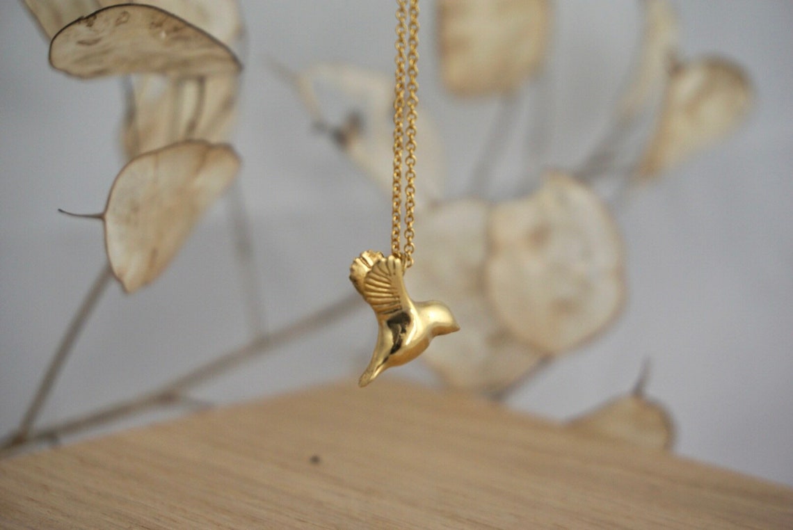 Flying Bird Necklace | Hand Carved Design | Sterling Silver, Gold, Rose ...