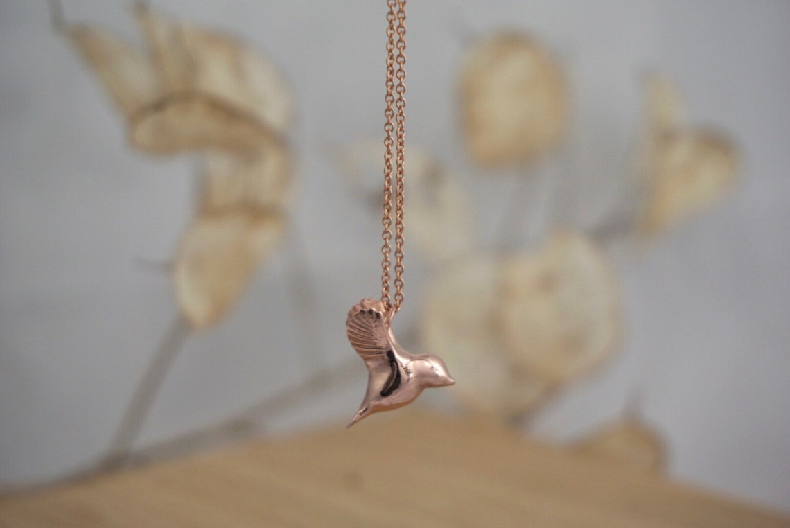 Flying Bird Necklace | Hand Carved Design | Sterling Silver, Gold, Rose ...