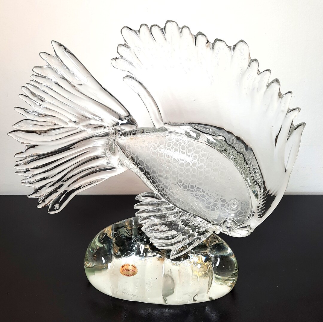 Large Fish Sculpture in Transparent Murano Glass With Engravings ...