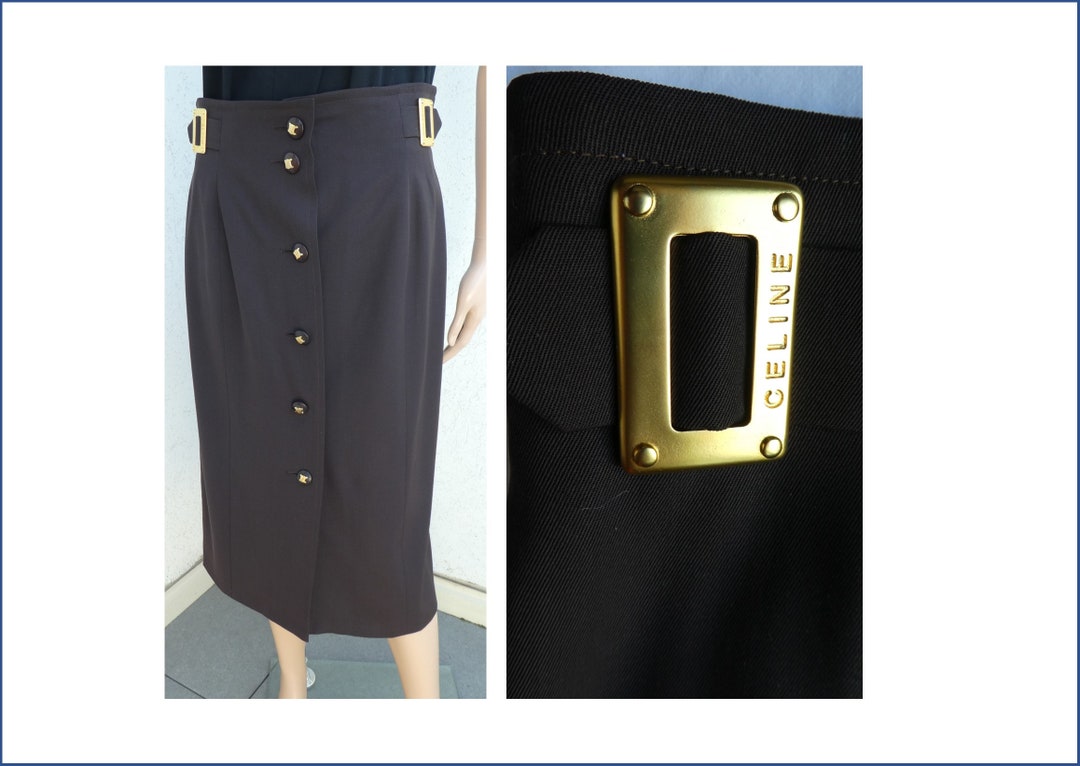 CELINE PARIS Midi Length Skirt Monogram Buttons Signed - Etsy
