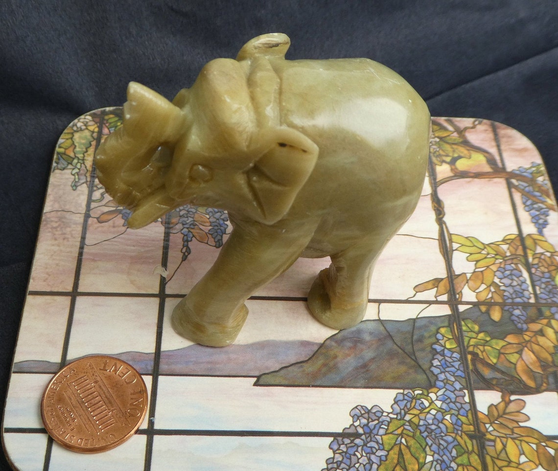Vintage ELEPHANT Figurine, Light Green Marble Onyx Alabaster - Hand ...