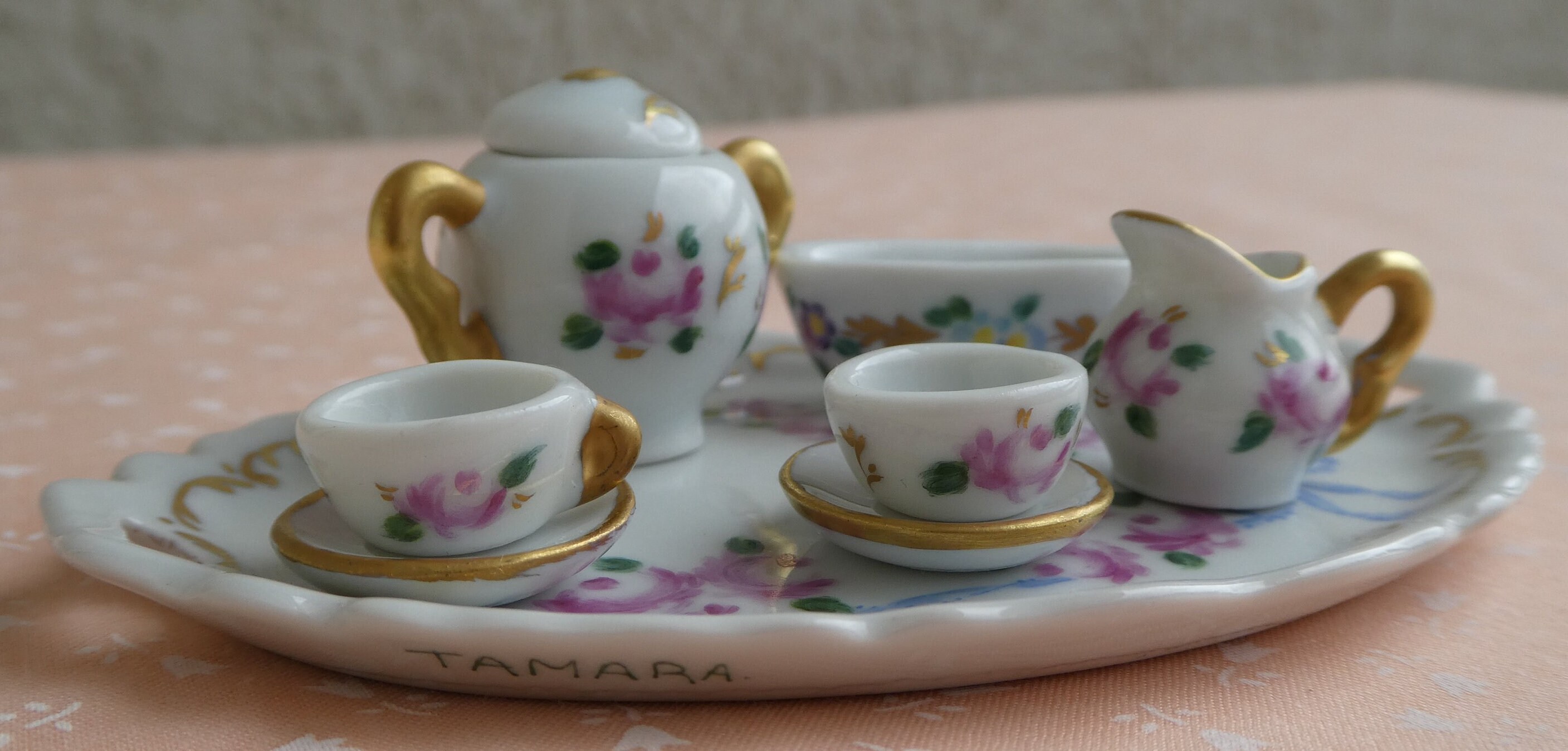LIMOGES FRANCE Miniature Porcelain Pink Floral Tea Set - Etsy