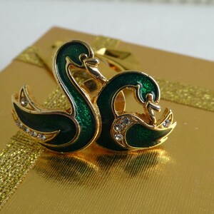 SWAROVSKI Gold Plated, Enamel Pavé Lapel Pin/ Brooch, Logo, Signed. Collectable Designer ...