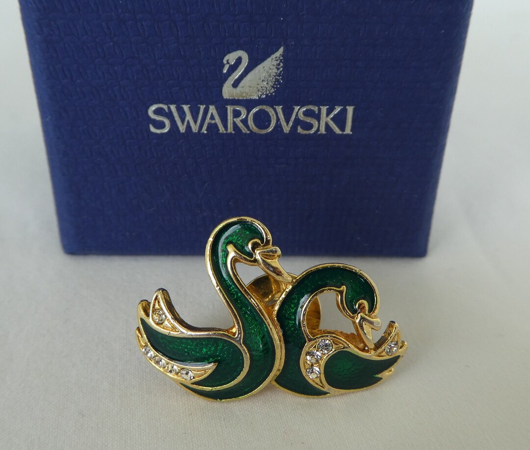SWAROVSKI Gold Plated, Enamel Pavé Lapel Pin/ Brooch, Logo, Signed ...