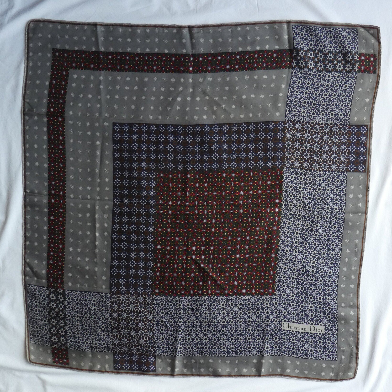 CHRISTIAN DIOR, Paris, Vintage Silk Square. Classy Motif, Hand Rolled ...