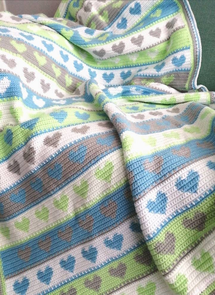 Tapestry Heart Crochet Blanket Pattern. | Etsy UK