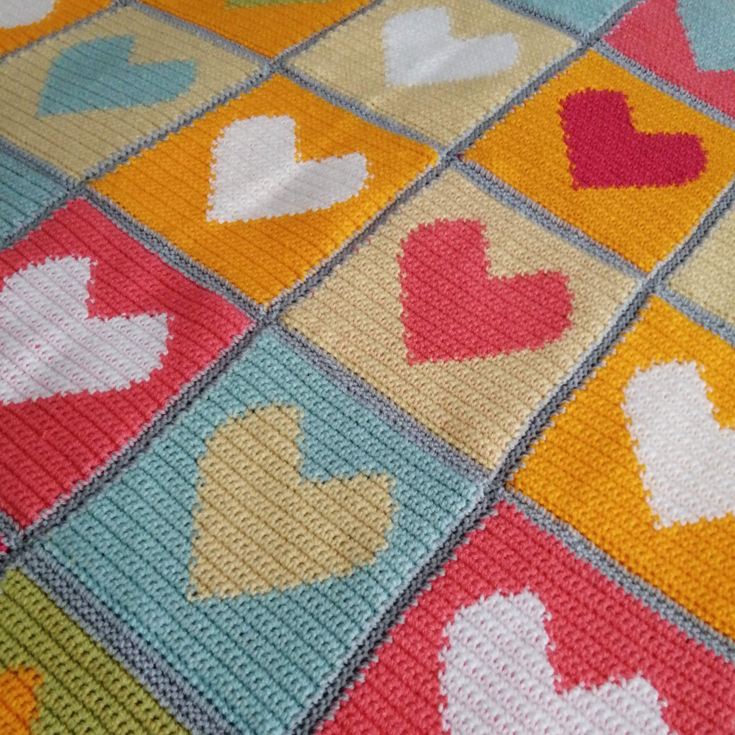 Colourful Heart Crochet Blanket Afghan Pattern - Etsy