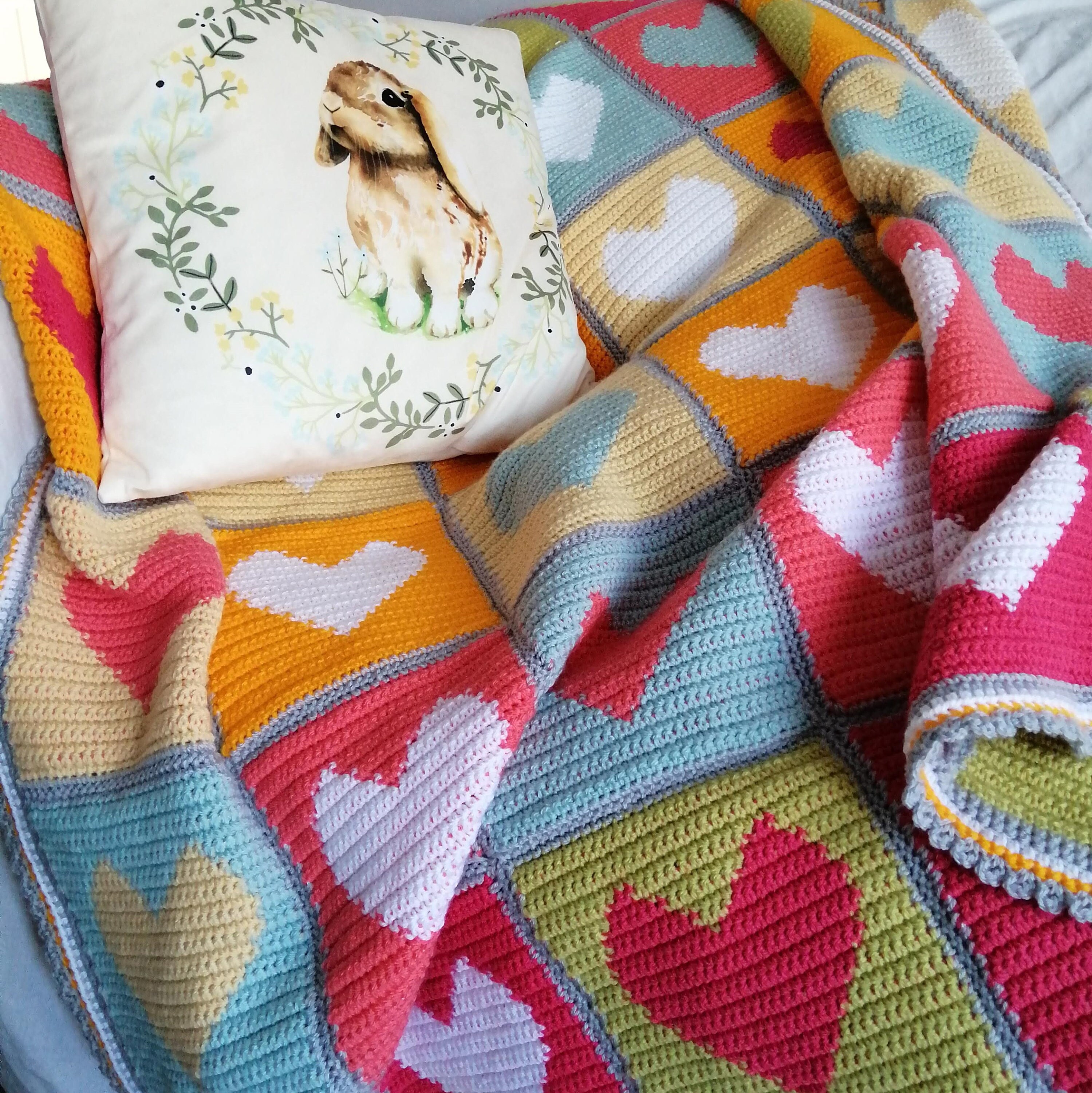 Colourful Heart Crochet Blanket Afghan Pattern - Etsy