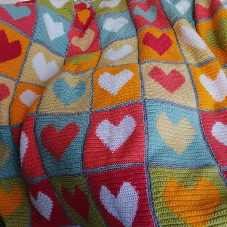 Colourful Heart Crochet Blanket Afghan Pattern - Etsy