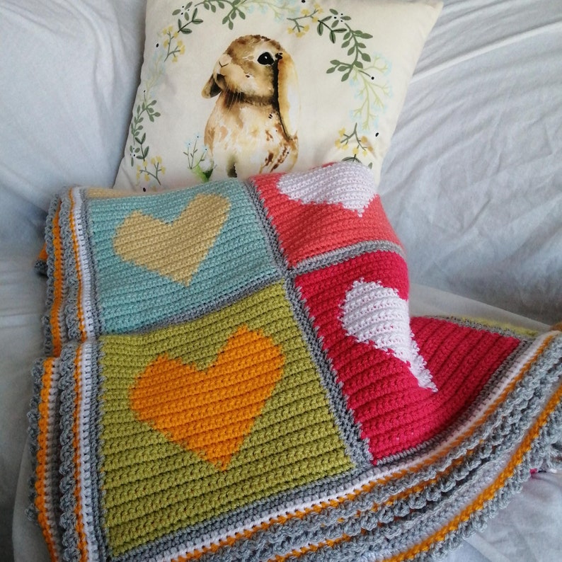 Colourful Heart Crochet Blanket Afghan Pattern - Etsy