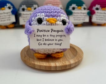 Handmade Cute Crochet Grey Positive Penguin Emotional Support Wellbeing ...