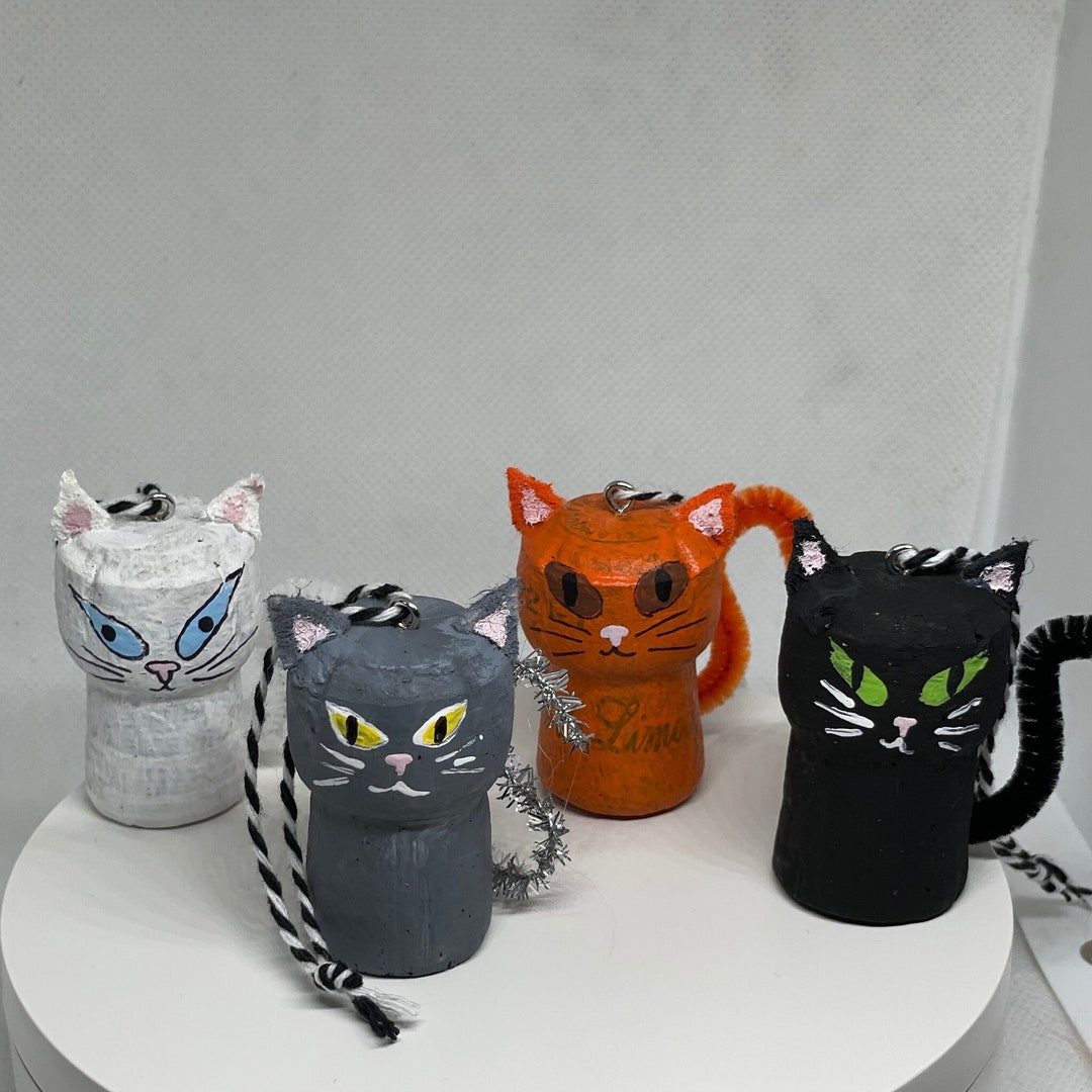 Cat Cork Ornaments, Cat Car Mirror Hanger, Cat Champagne Cork Ornaments ...