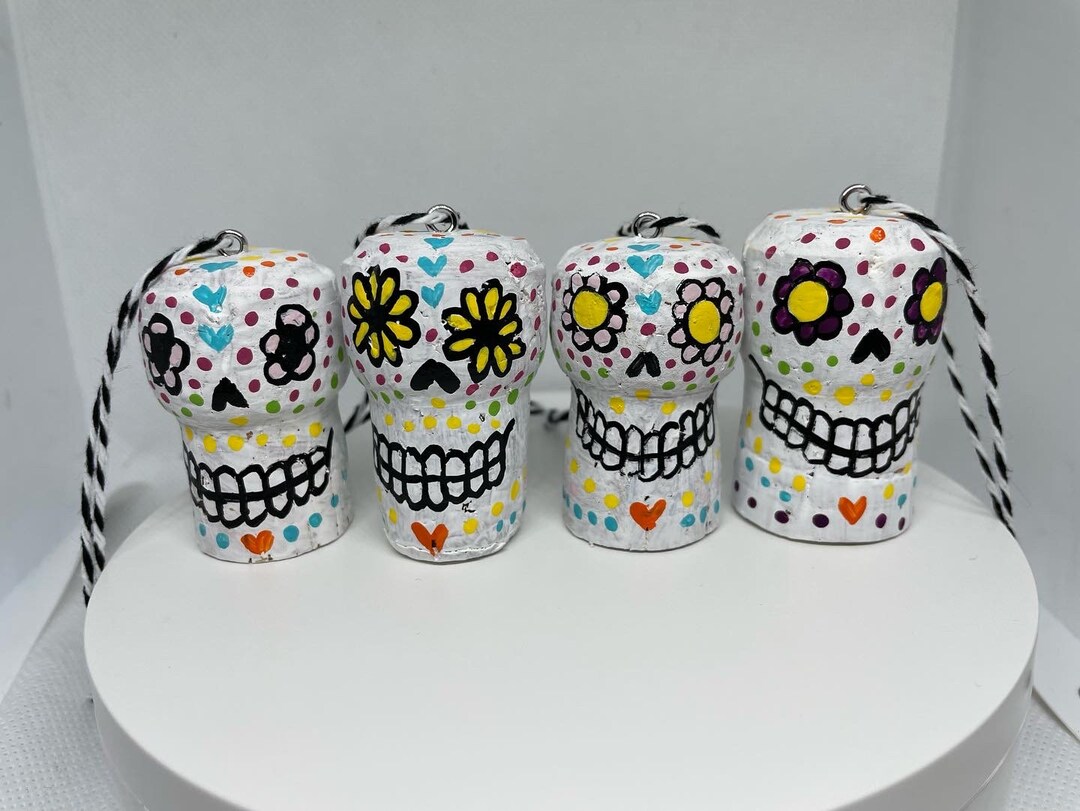 Sugar Skull Cork Ornament, Sugar Skull Ornament, Skull Car Mirror ...