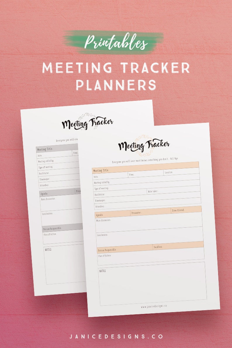 Meeting Tracker: Meeting Planners Printables, Business Meeting and ...