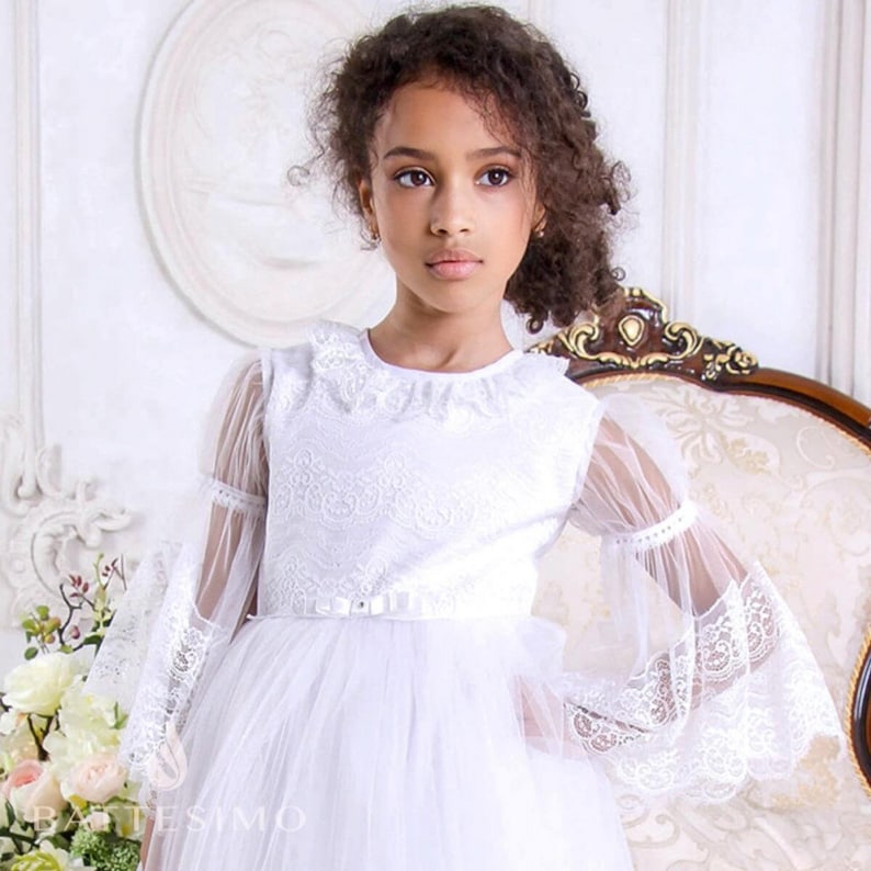 Italian Lace First Communion Dress: Boho Flower Girl Gown - Etsy