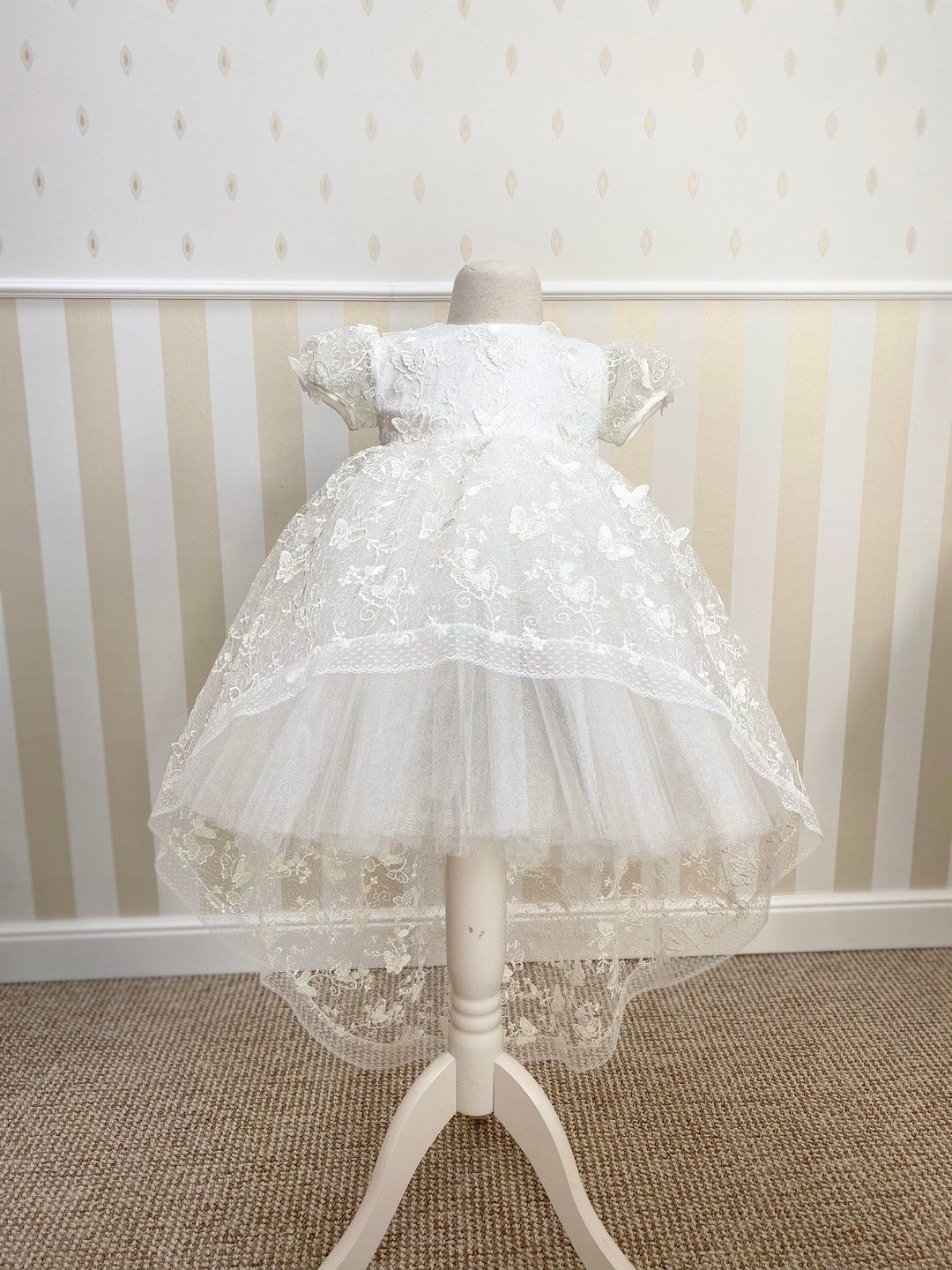 Christening Lace Gown, Girls Blessing Gown, Light Ivory Lace Baptism Gown, Baptism Dress for ...