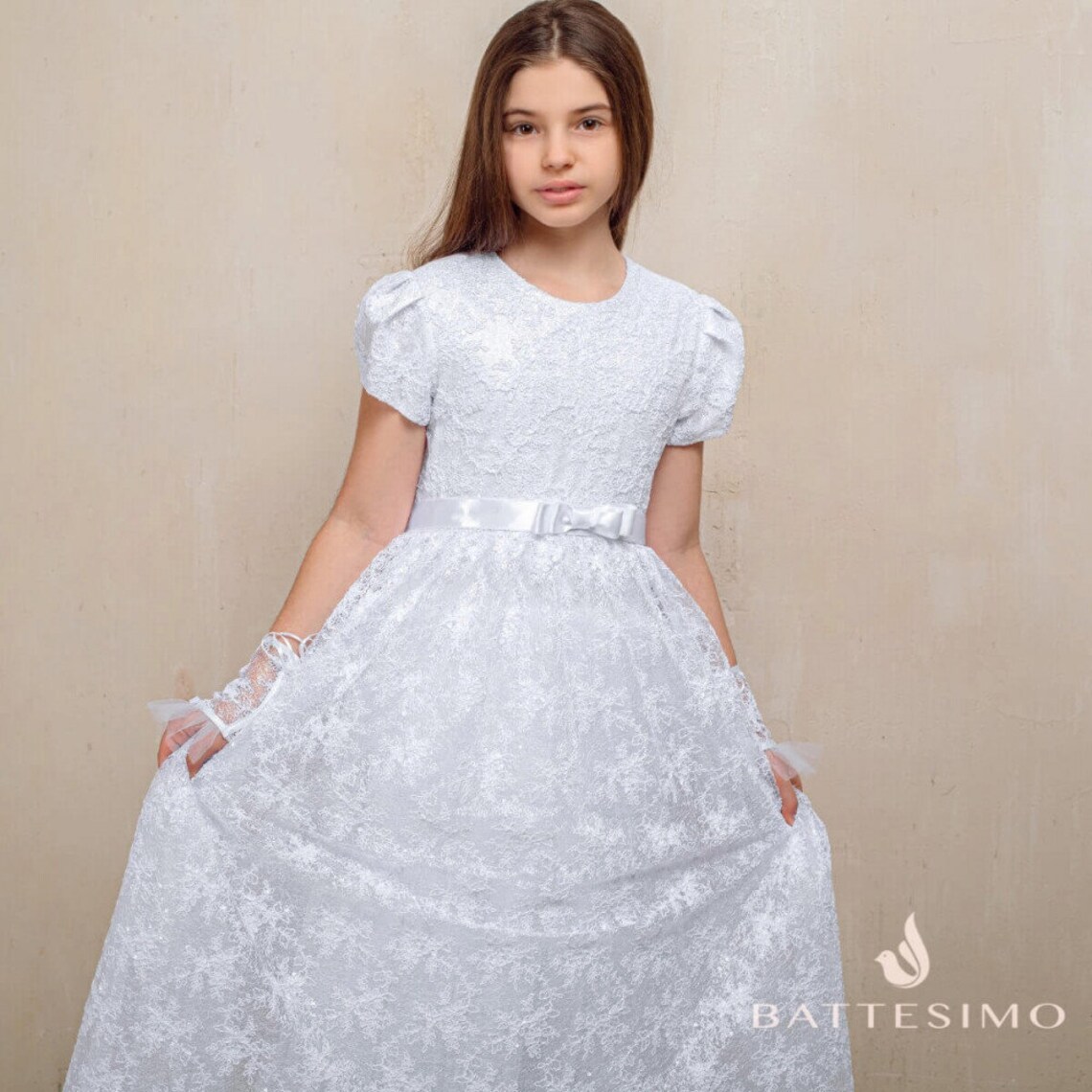 Italian Lace First Communion Dress With Gloves - Etsy