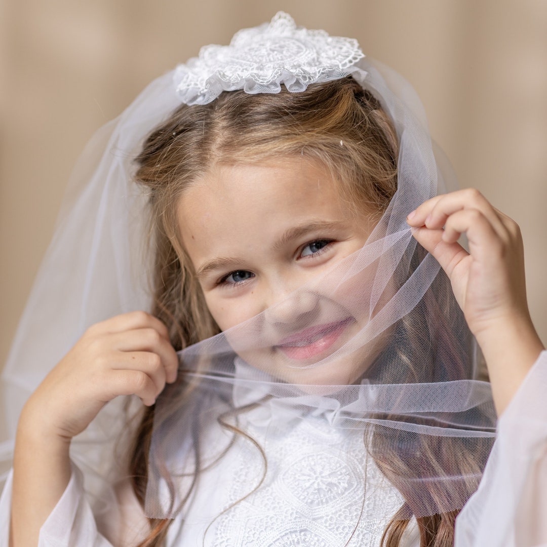 First Communion Veil, Girls Lace Holy Communion Veil, 1st Communion ...