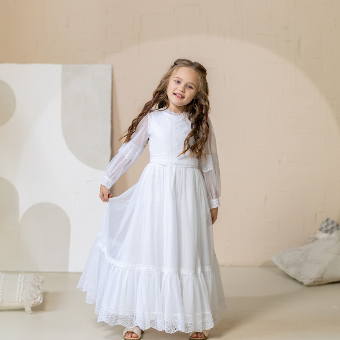 Traditional Catholic First Communion Dress With Sleeves and Veil, Holy ...
