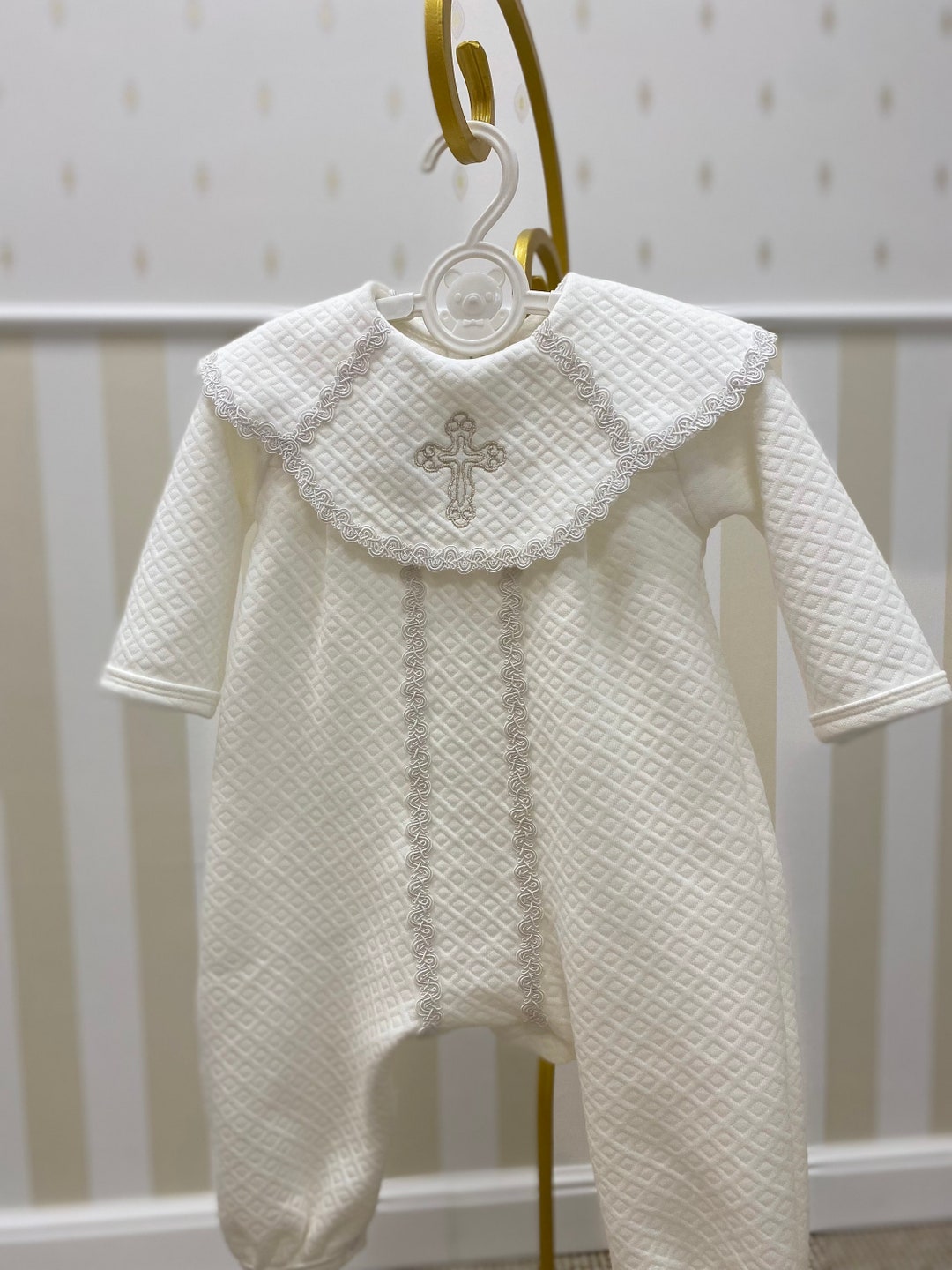 Embroidered Baby Boy Cotton Christening Romper, Heirloom Baptism Outfit ...