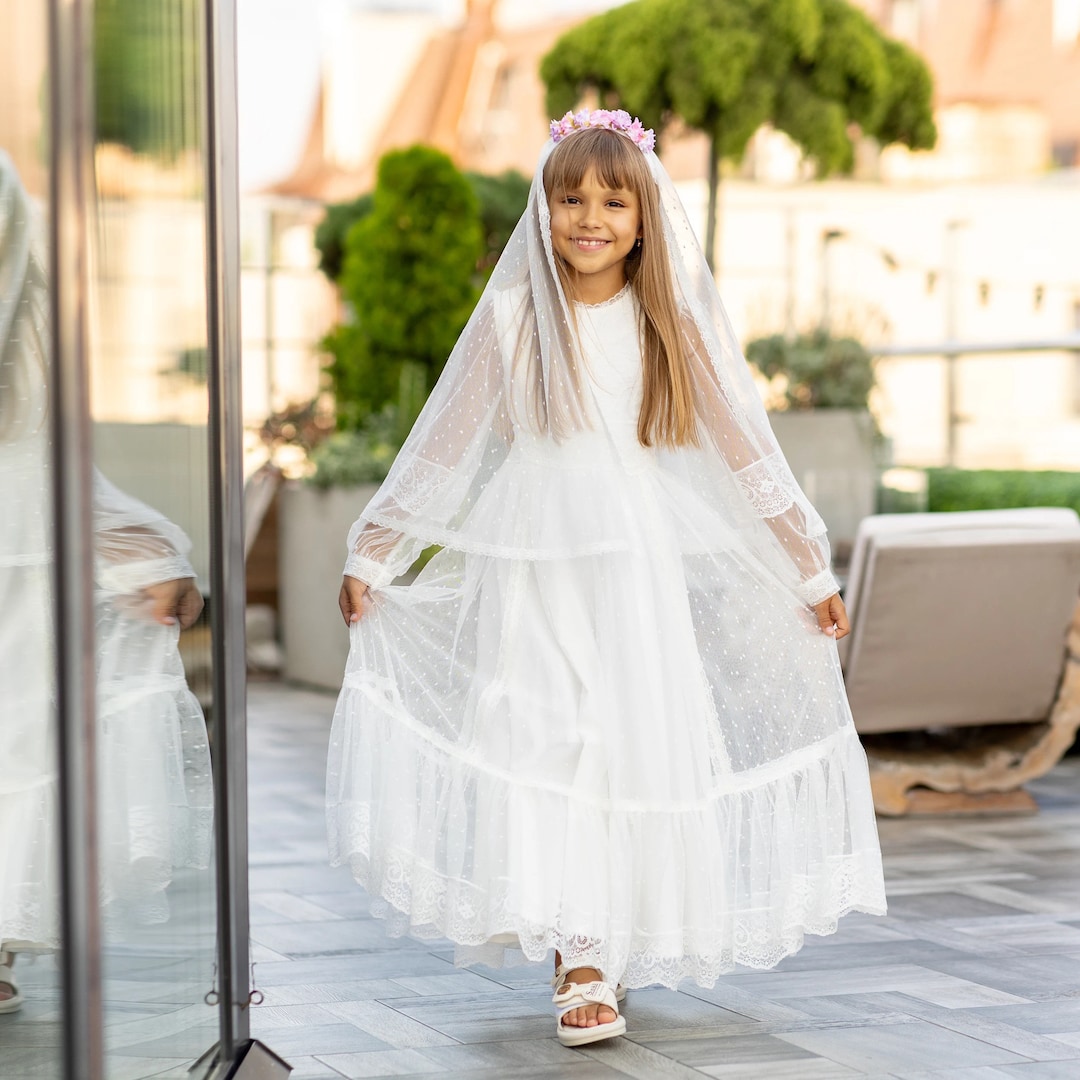 First Holy Communion Dress for Girls, Communion Veil - Vintage ...