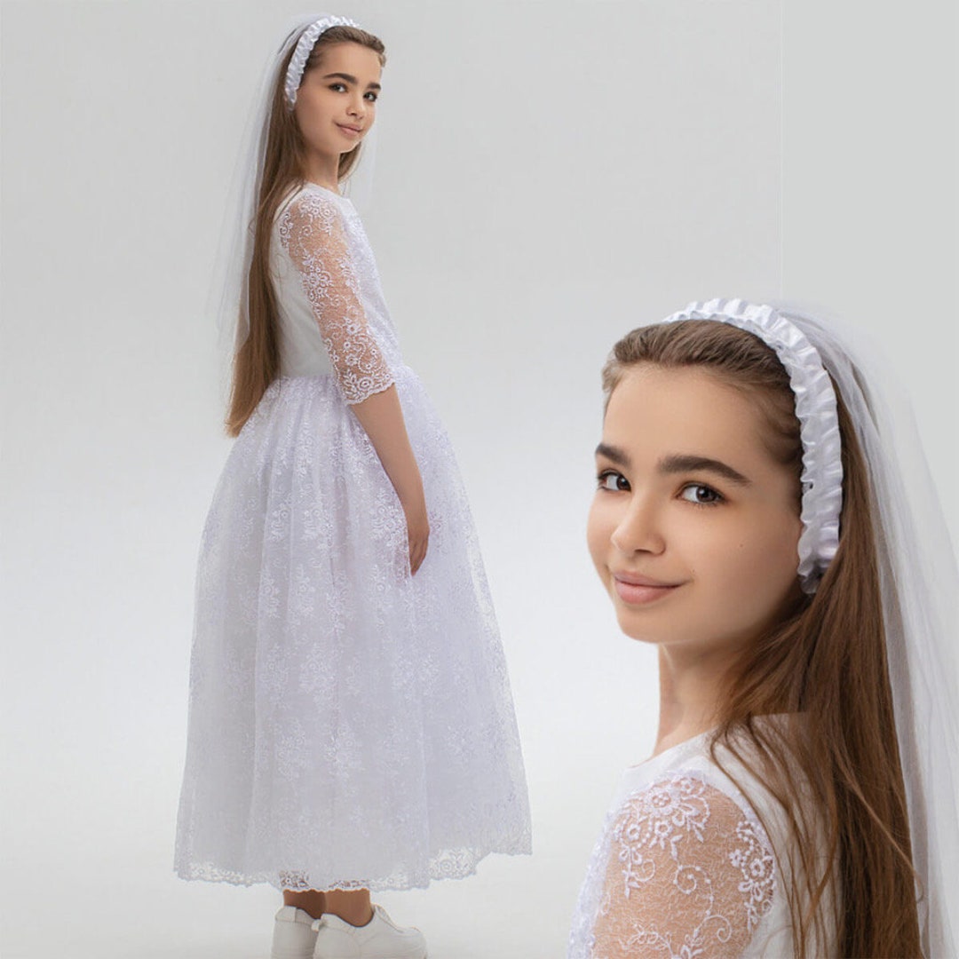 Italian Lace First Communion Dress & Veil: Flower Girl Gown - Etsy