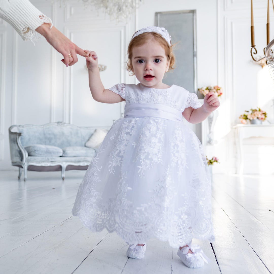 Lace Christening Dress, Baptism Gown, Girl, Christening Bonnet, Baby ...