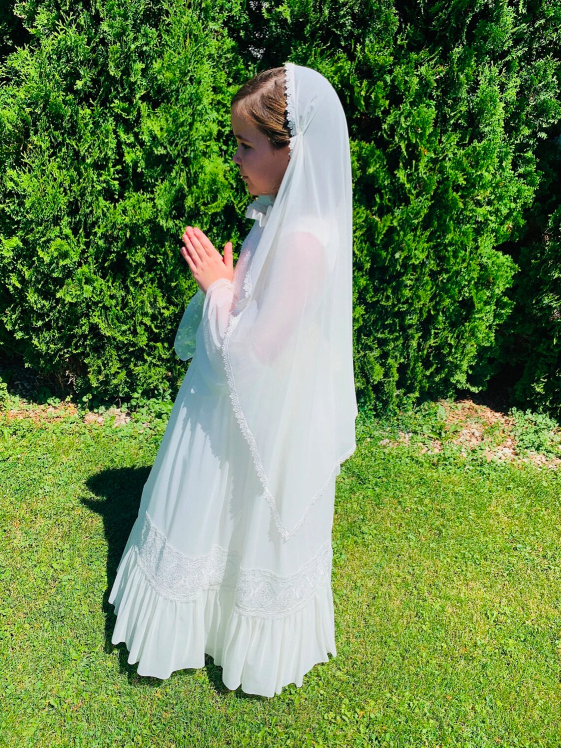 Classic Communion Dress With Lace Sleeves and Veil Catholic - Etsy