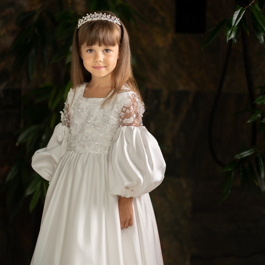Traditional Catholic First Communion Dress, Lace Hole Communion Dress ...