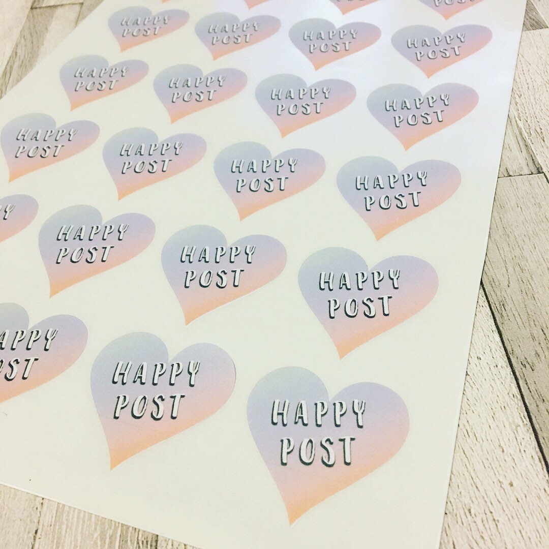 Happy Post Stickers // Happy Post Labels // Heart Stickers // - Etsy UK
