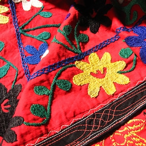 Suzani With Crochet Border, Orange-red Cotton/colorful Silk Embroidery ...