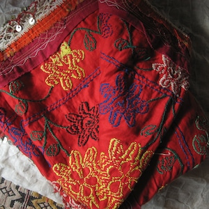 Suzani With Crochet Border, Orange-red Cotton/colorful Silk Embroidery ...