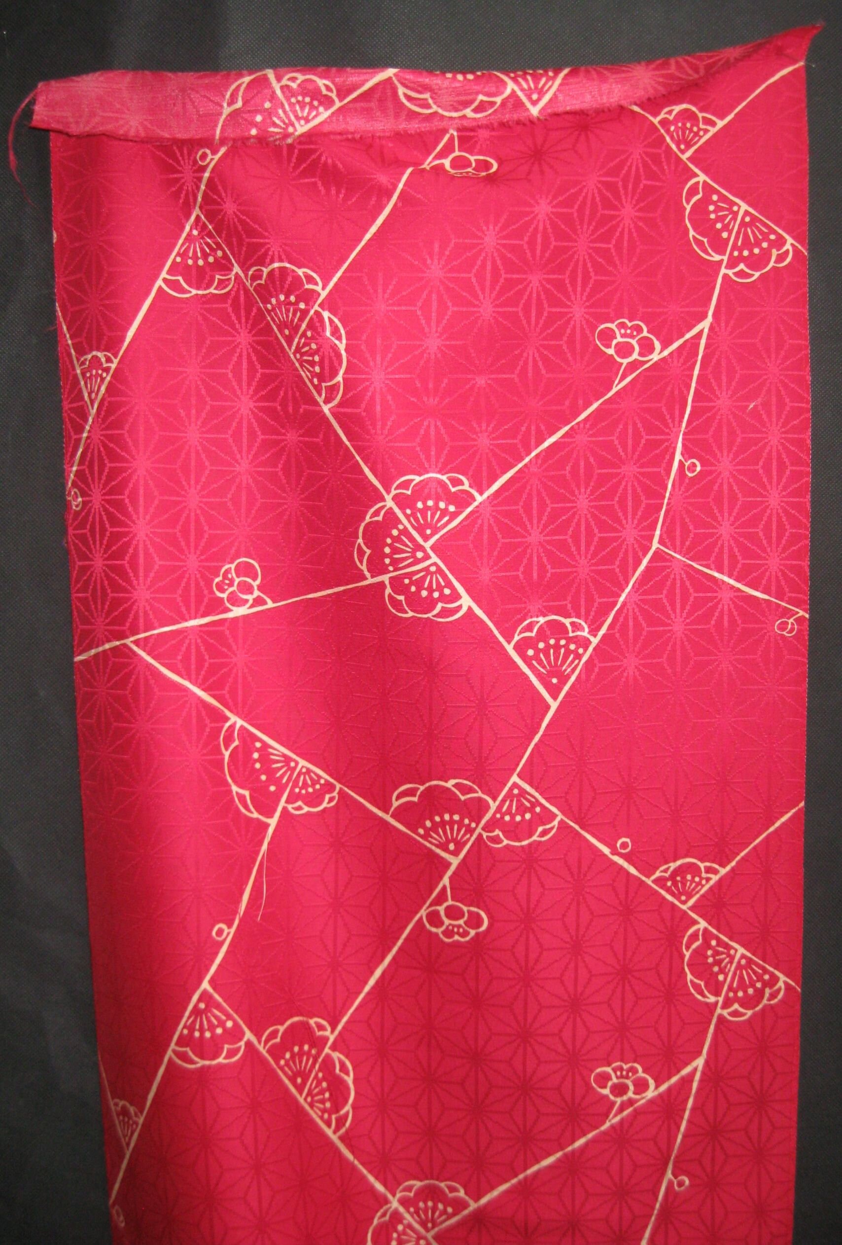 Kimono fabric strawberry pink DIY material Japanese | Etsy