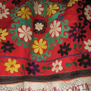 Suzani With Crochet Border, Orange-red Cotton/colorful Silk Embroidery ...