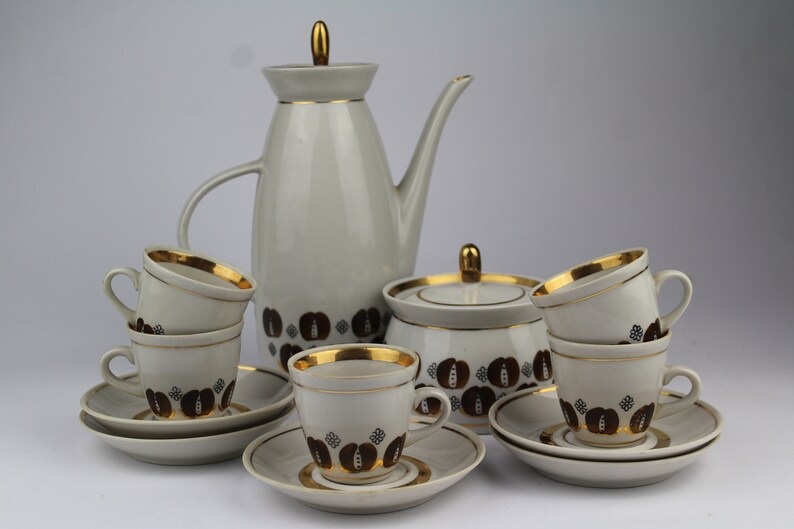 Soviet porcelain coffee set for 5 persons Soviet tea set | Etsy