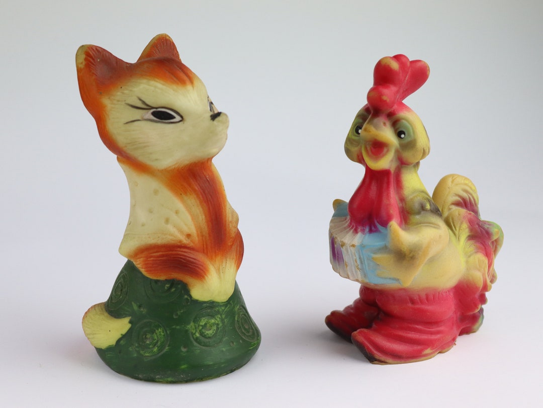 Soviet Rubber Fox With Cockerel, Soviet Toy, Vintage Toy, Chicken ...