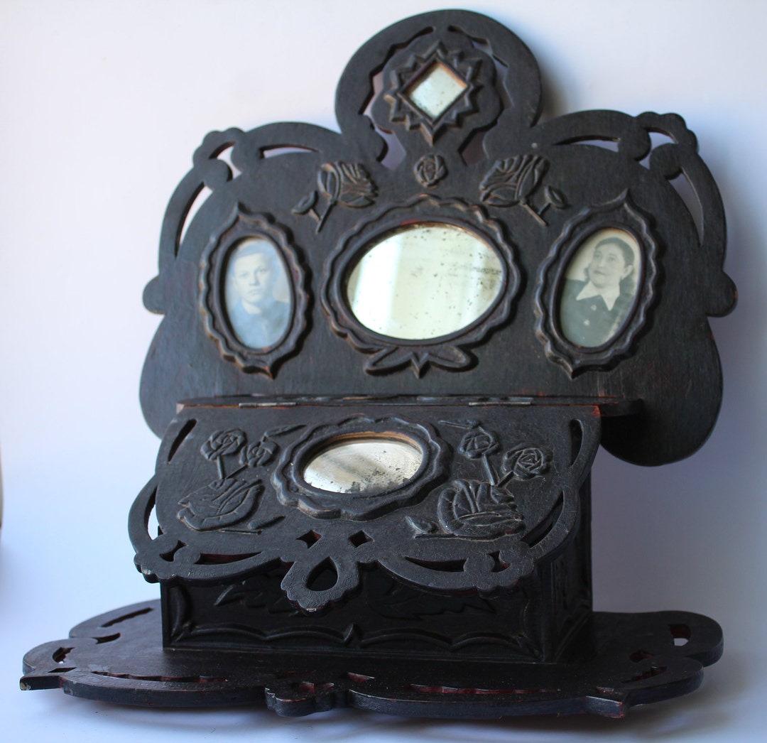 Antique Wooden Casket.vintage Mirror. Old Photos. Vintage Casket ...