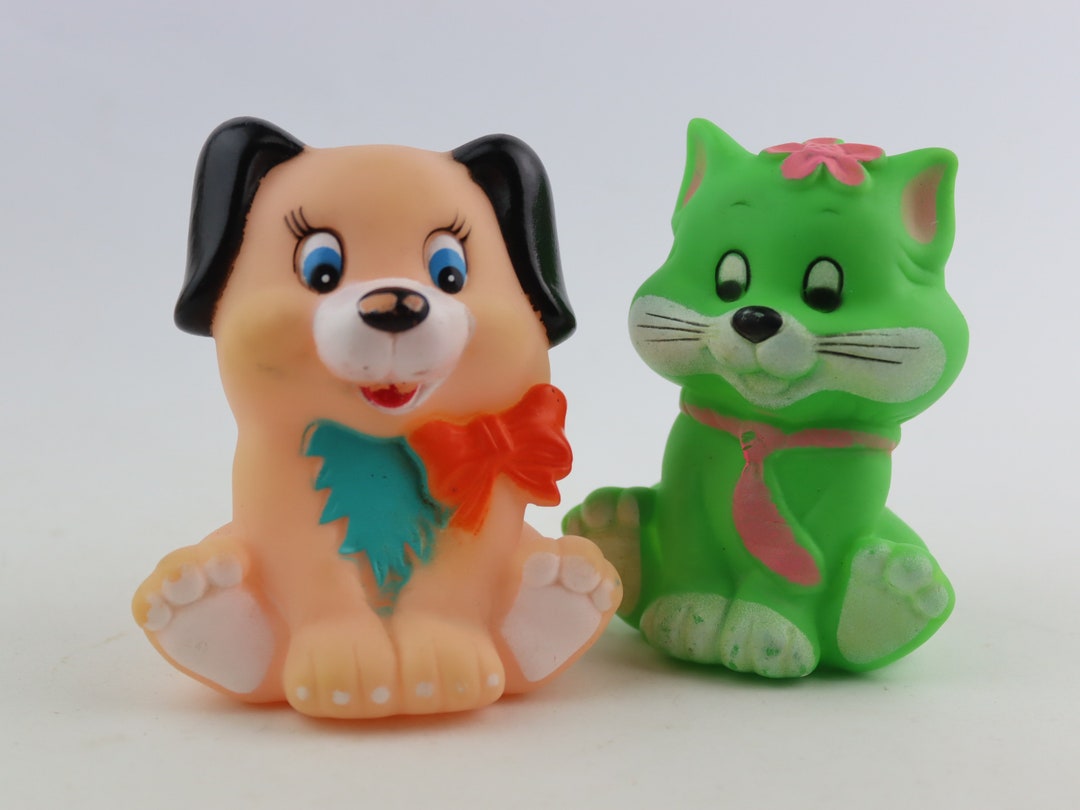 10 Cm Very Cute Duet of Soviet Rubber Cat and Dog Toys, Vintage Toy ...