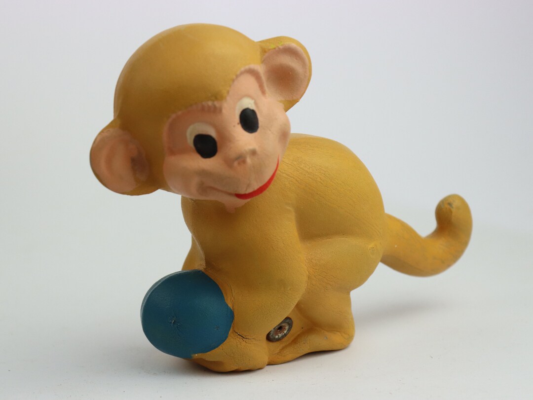 13 Cm Very Rare Collectible Soviet Rubber Monkey With Ball, Vintage Toy ...