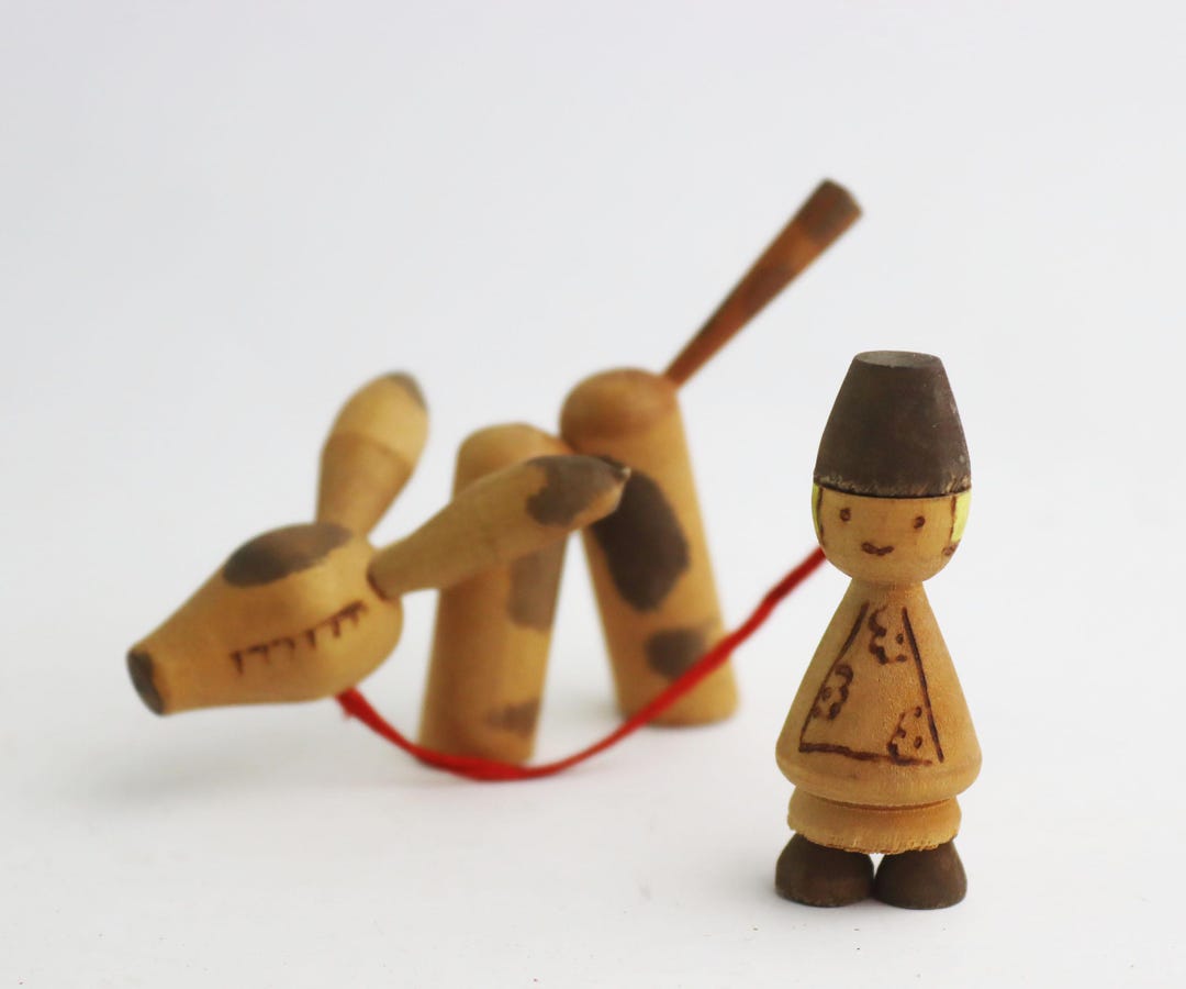 5 Cm Rare Vintage Wooden Toy Little Man With Calf, Soviet Toy Vintage ...