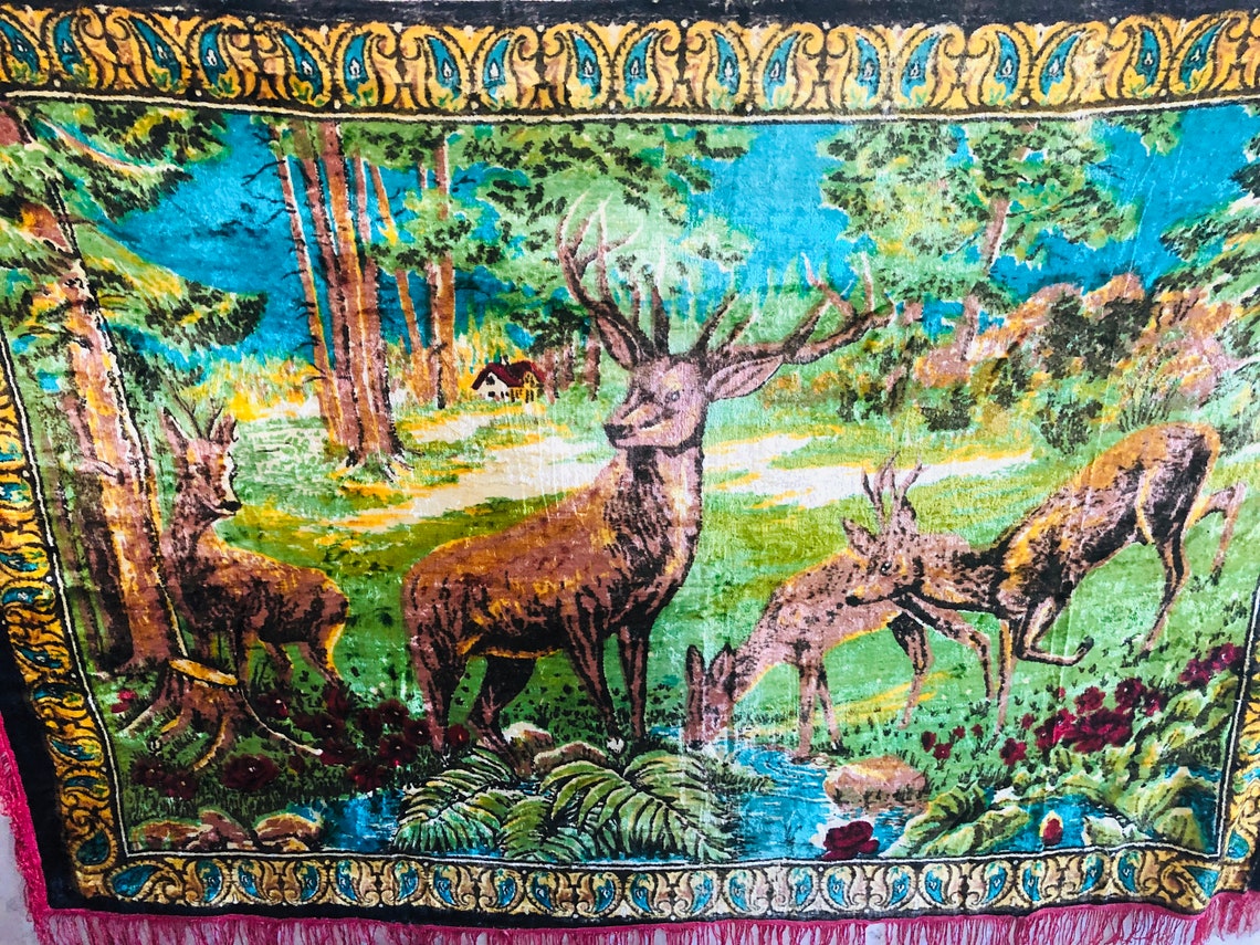 Soviet Plush Carpet Deer Vintage Wall Carpet Tablecloth - Etsy