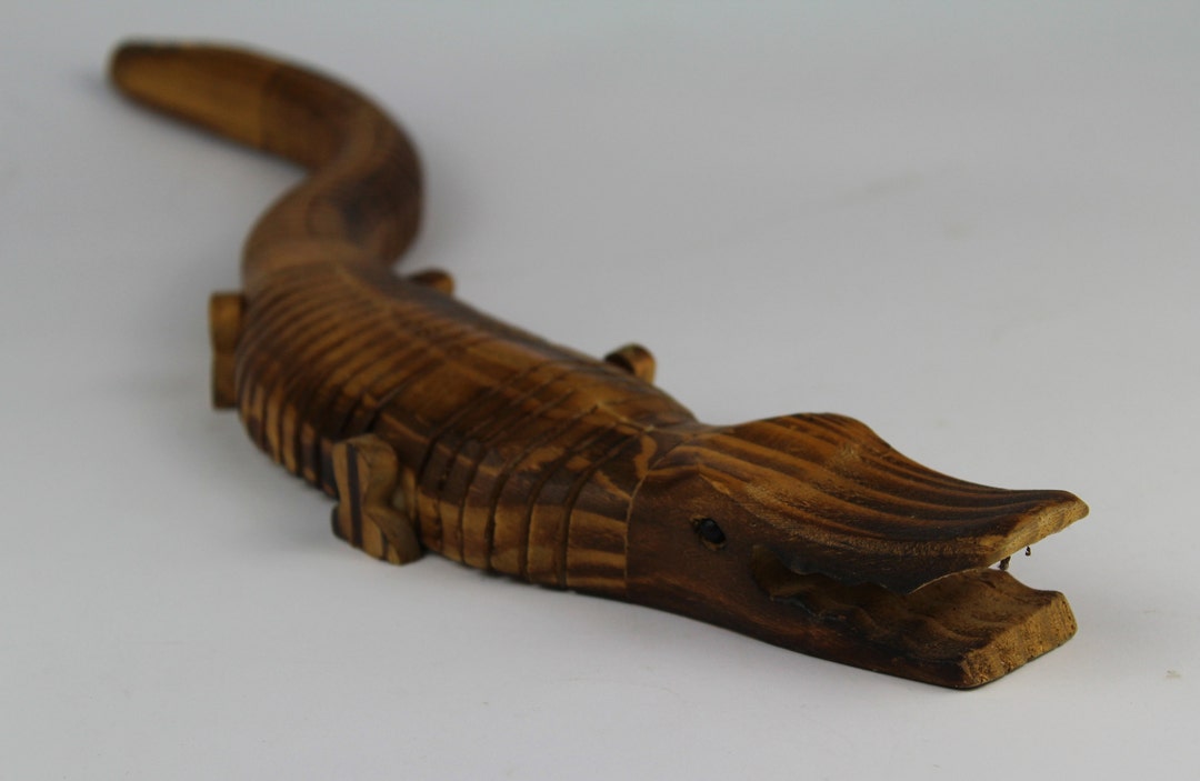 Vintage Hand Carved Wooden Crocodile, Crocodile Hand Made, Flexible ...