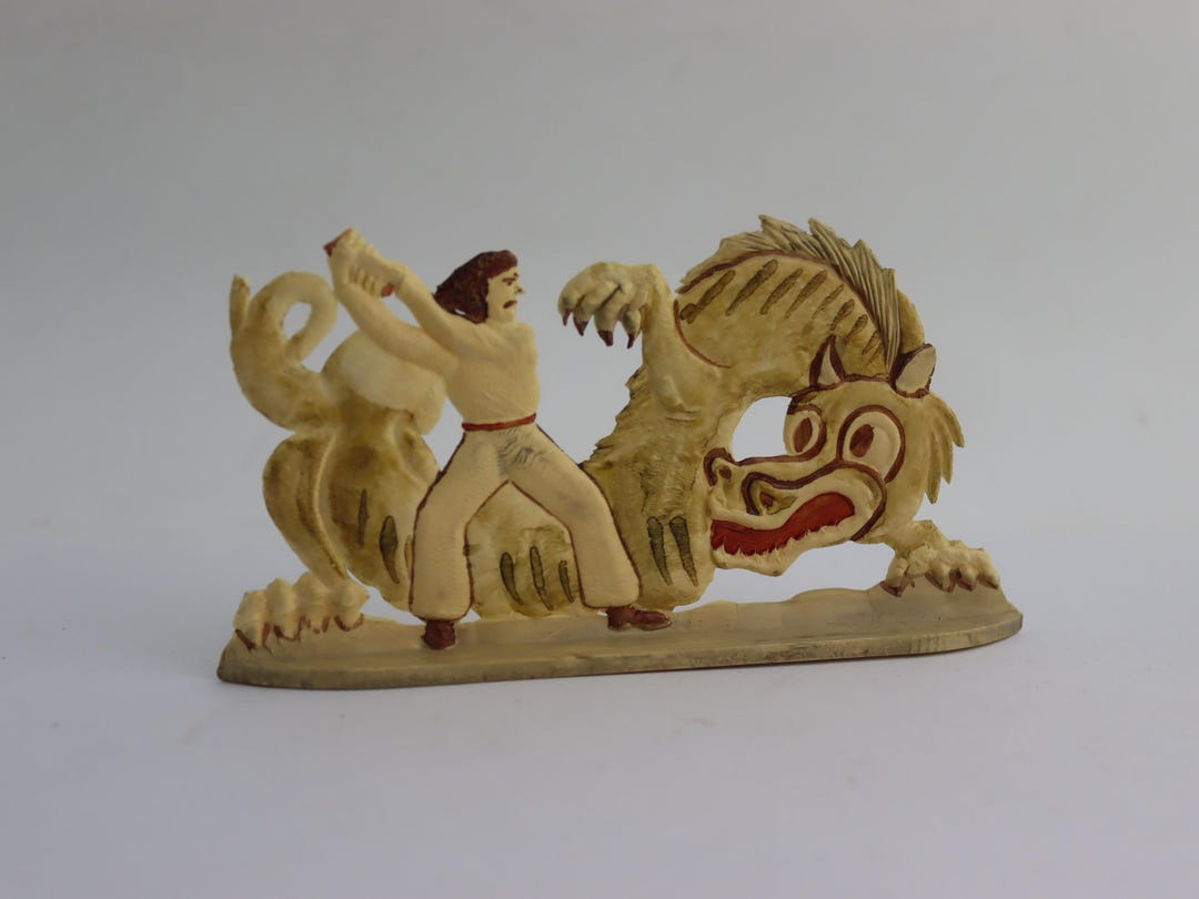 9 Cm Rare Soviet Plastic Collectible Statuette Warrior Fighting Dragon ...