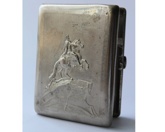 Soviet cigarette case. king Peter 1. Metal vintage ci… - Gem