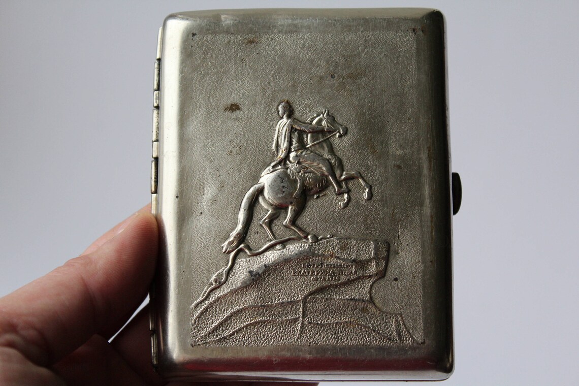 Soviet cigarette case. king Peter 1. Metal vintage cigarette | Etsy