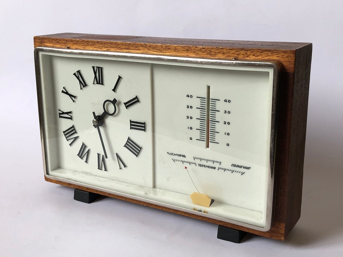 Table Clock Mayak. Soviet Desk Clock. Majak Clock USSR. Barometer ...