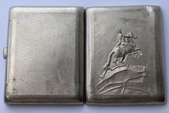 Soviet cigarette case. king Peter 1. Metal vintage ci… - Gem