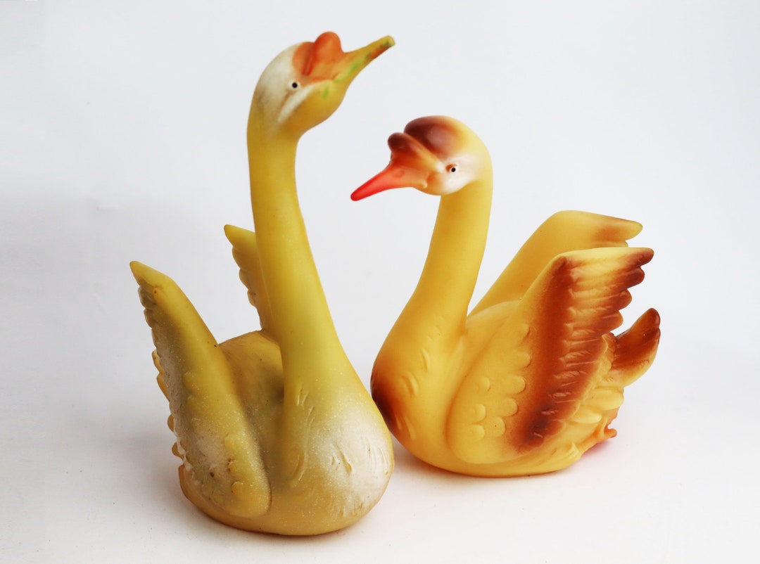 Very Rare Pair of Soviet Rubber Swans Toys, Swan Family, Swan, Figurine ...