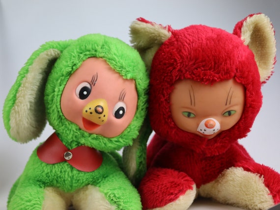 Pair of Vintage Rubber Face Toys Dog and Cat Rubber Face | Etsy