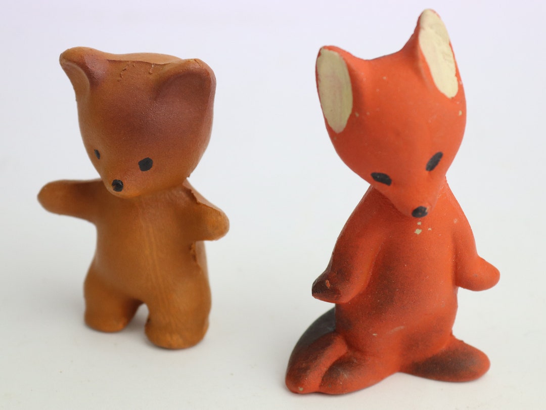 7 Cm Very Rare Pair of Soviet Small Rubber Fox and Bear, Soviet Vintage ...
